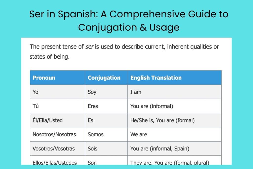 Ser in Spanish: A Comprehensive Guide to Conjugation & Usage ...